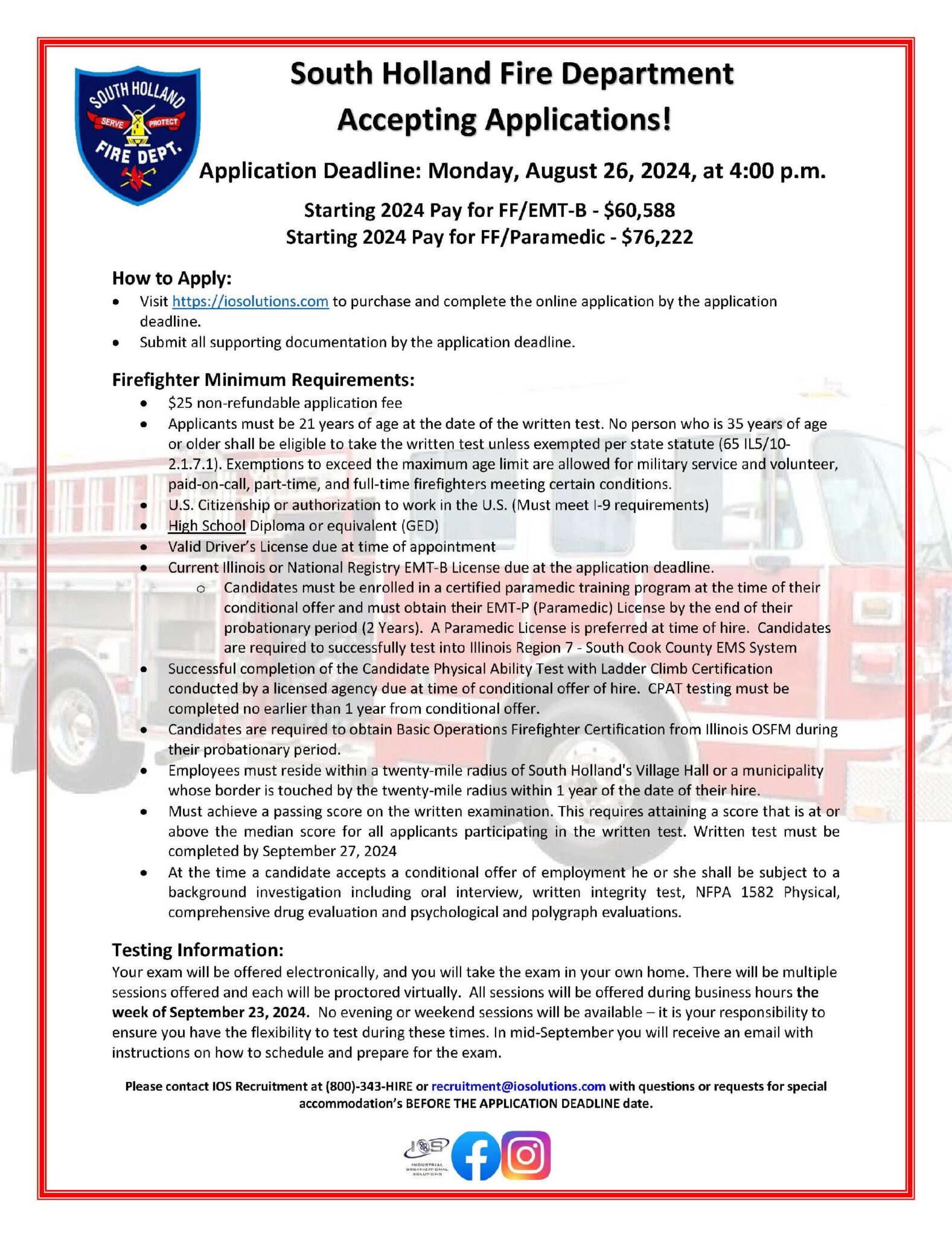 Fire Department Job Opportunities - Village of South Holland